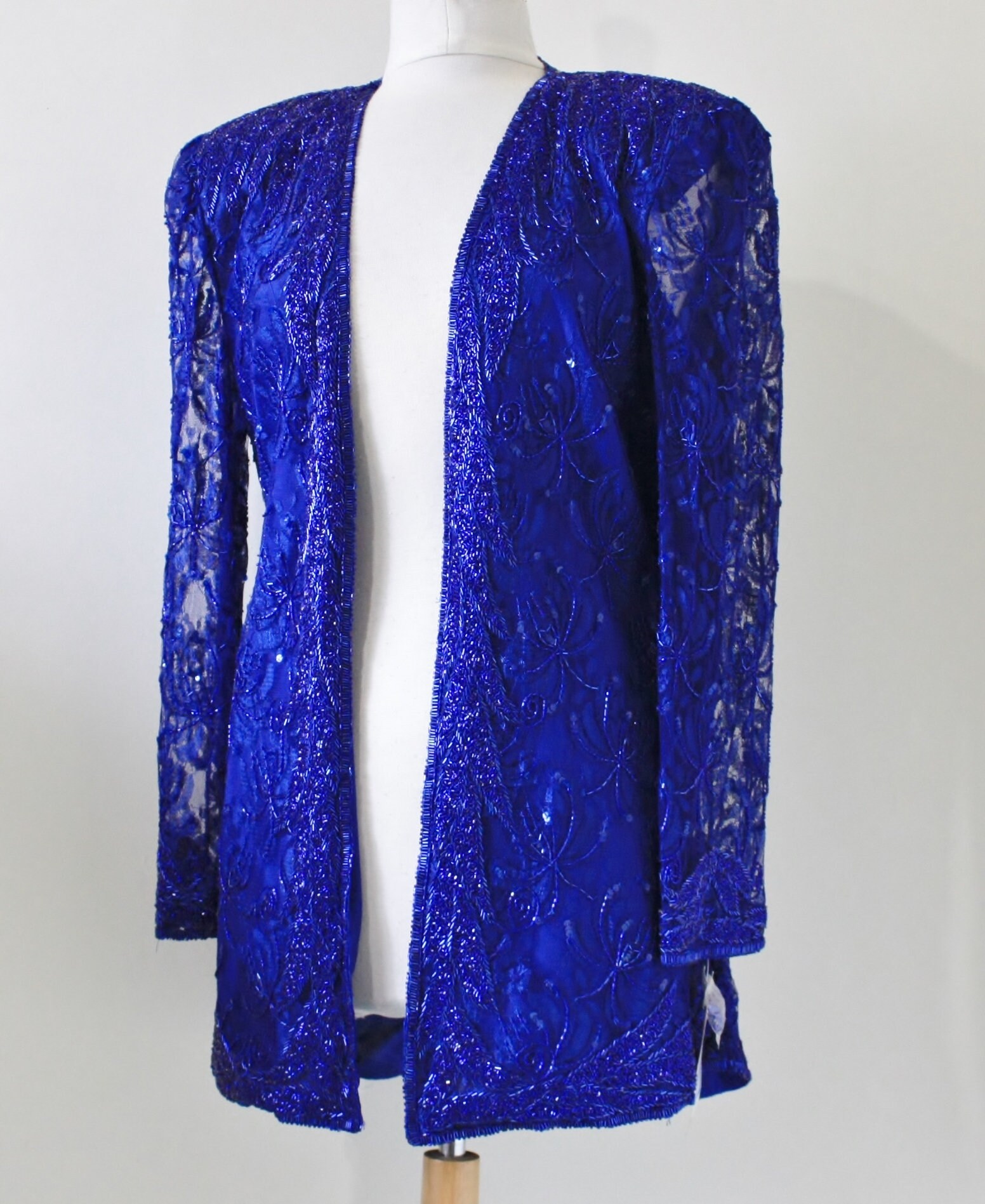 JTRIMMING Vintage Sheer Long Sleeve Jacket Hand Work Beading on Lace ...