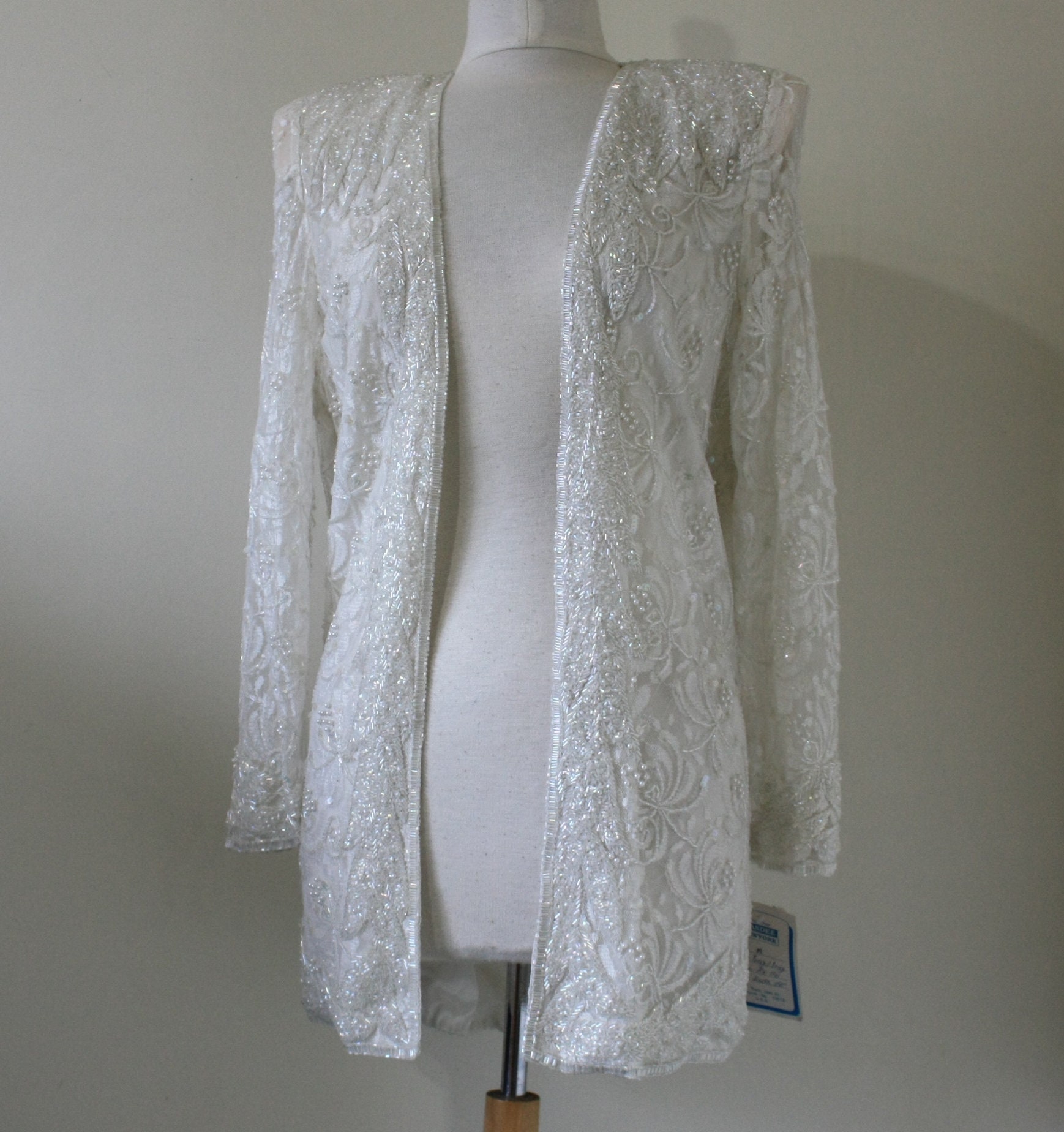 JTRIMMING Vintage Sheer Long Sleeve Jacket Hand Work Beading on Lace ...