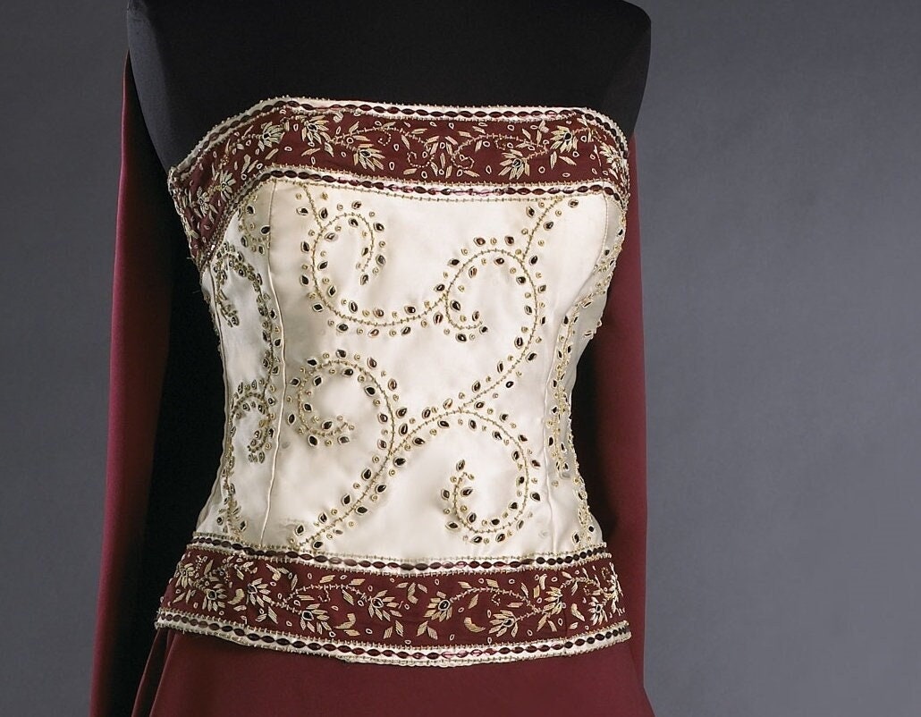 JTRIMMING Vintage Bustier Corset Hand Work Gotta Thread Embroidery on ...