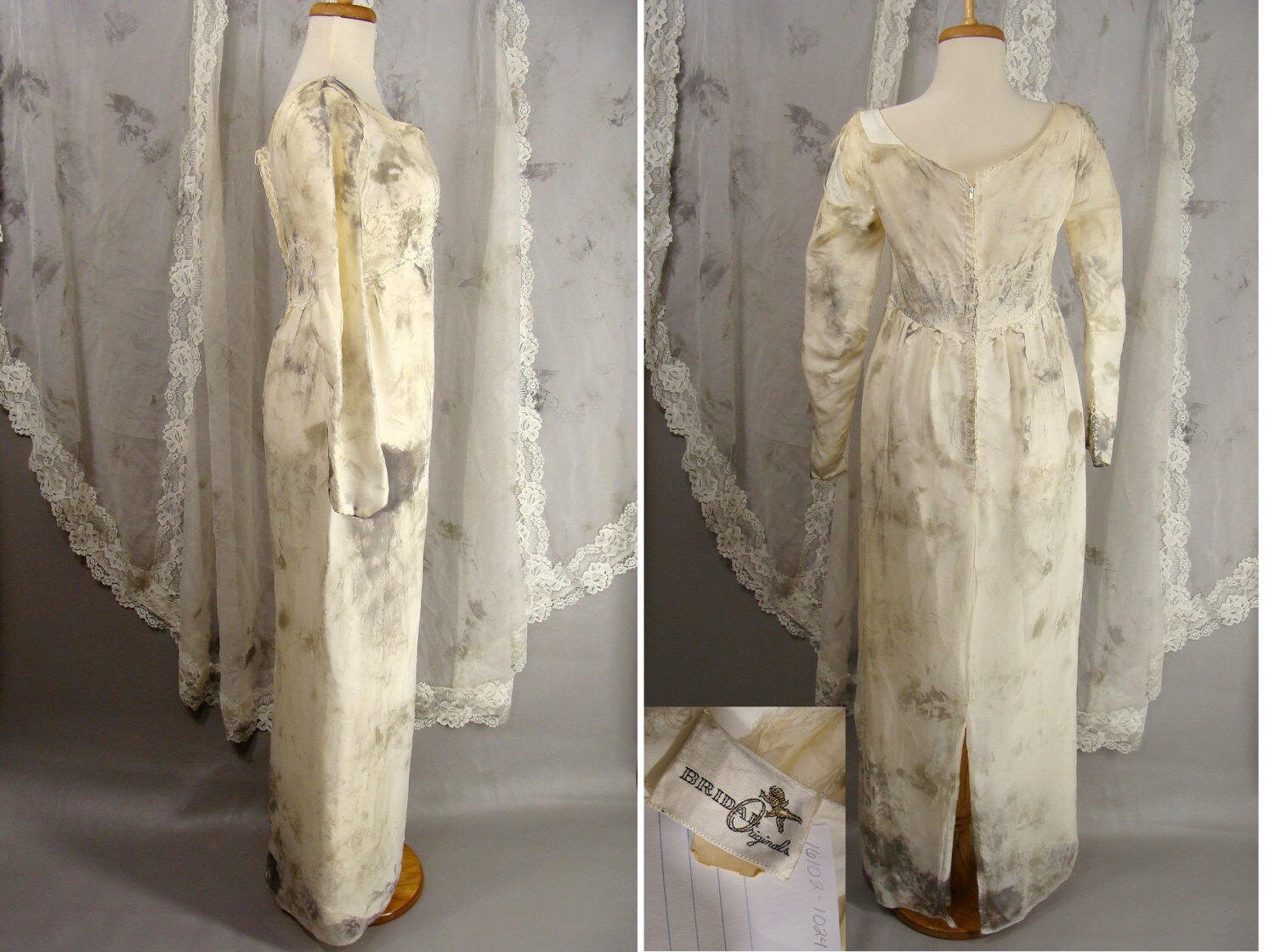 Ghost Bride Dress Distressed Vintage 60s Bridal Gown W/ Long - Etsy