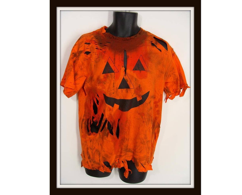 Upcycled EASY Halloween Costume. Bloody Ripped Pumpkin Shirt Jack O ...