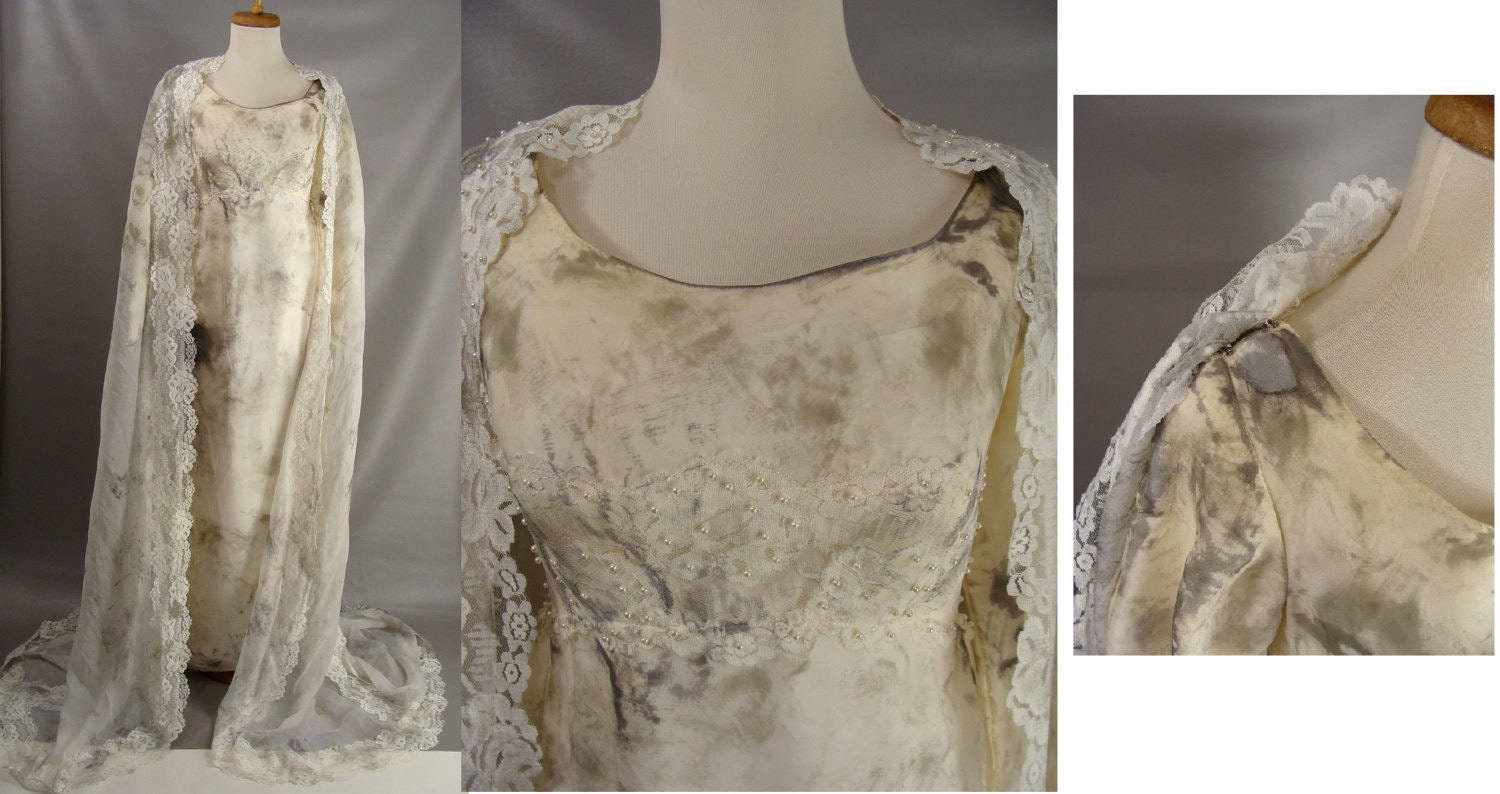 Ghost Bride Dress Distressed Vintage 60s Bridal Gown W/ Long Train ...