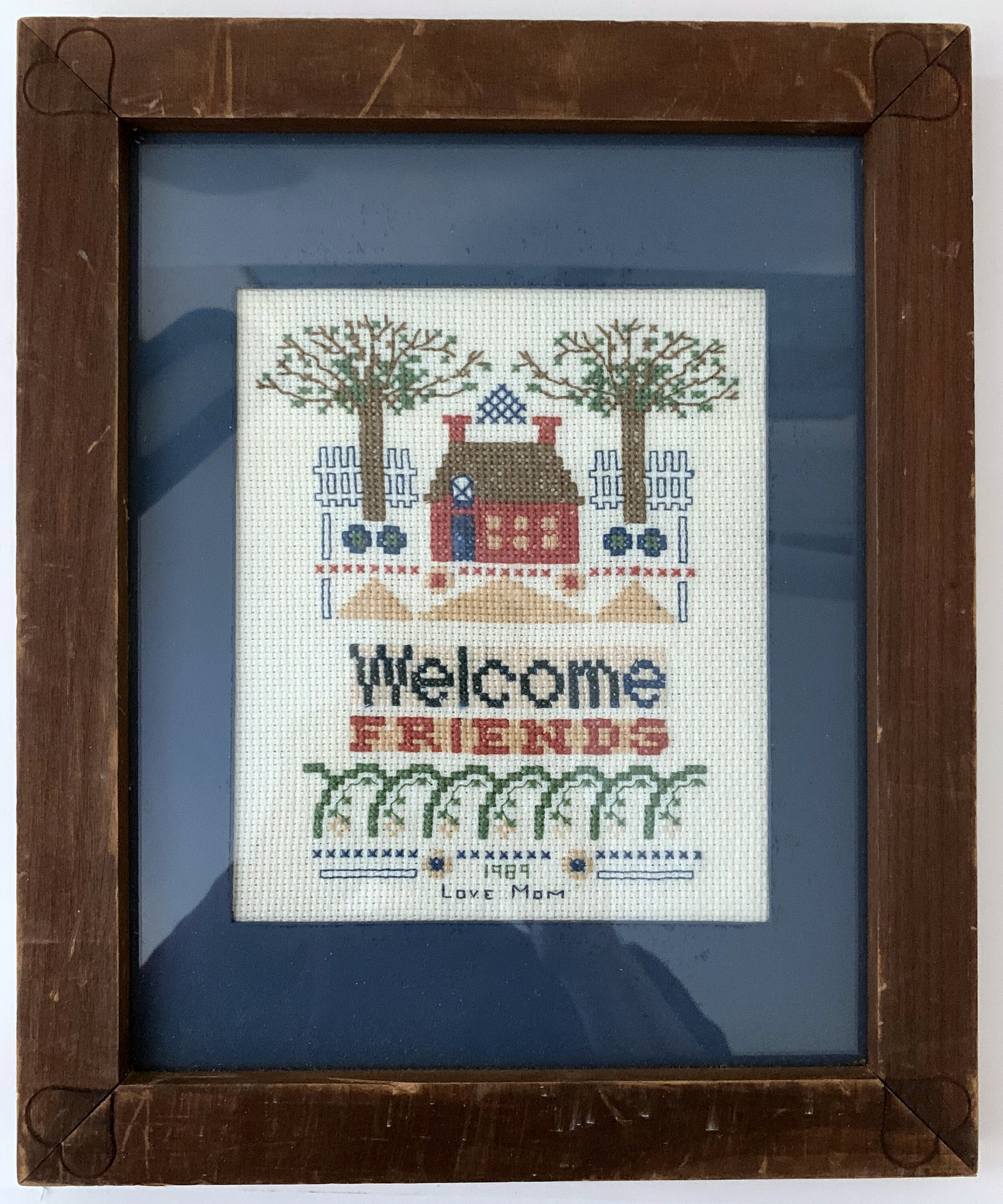 Vintage 1989 Framed Cross Stitch Sampler Welcome Friends 9.5x11.5 - Etsy