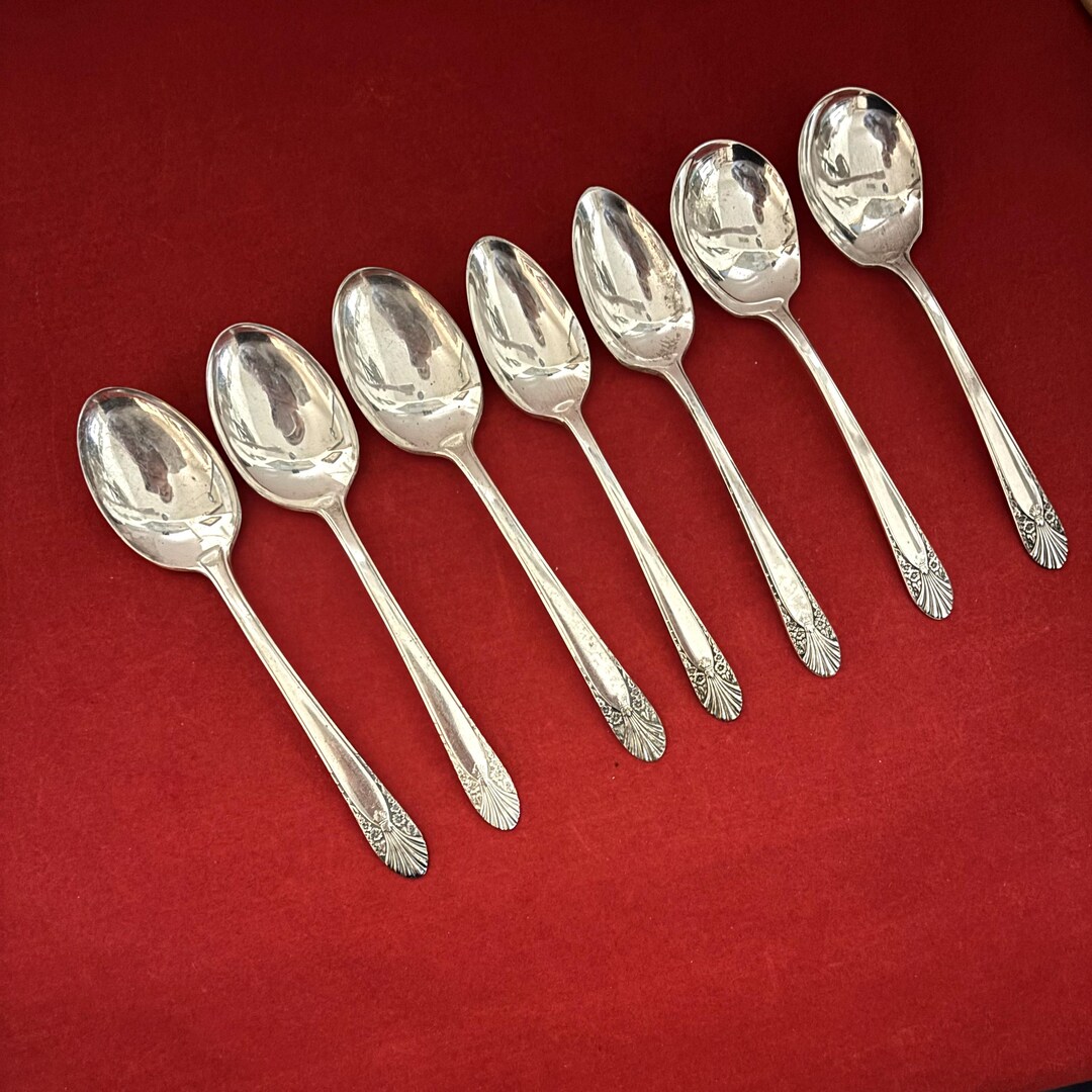 7 Pc Crown Silverplate Radiance Dessert Spoons Teaspoons Sugar Vintage ...