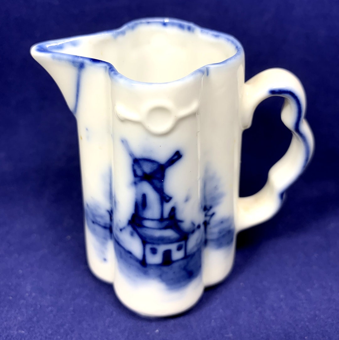 Vintage Flow Blue Delft Mini Pitcher Creamer Windmill 3.25 - Etsy