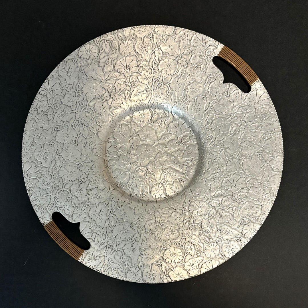 Vintage Round Continental Trade Mark Hand Wrought Aluminum Tray With ...