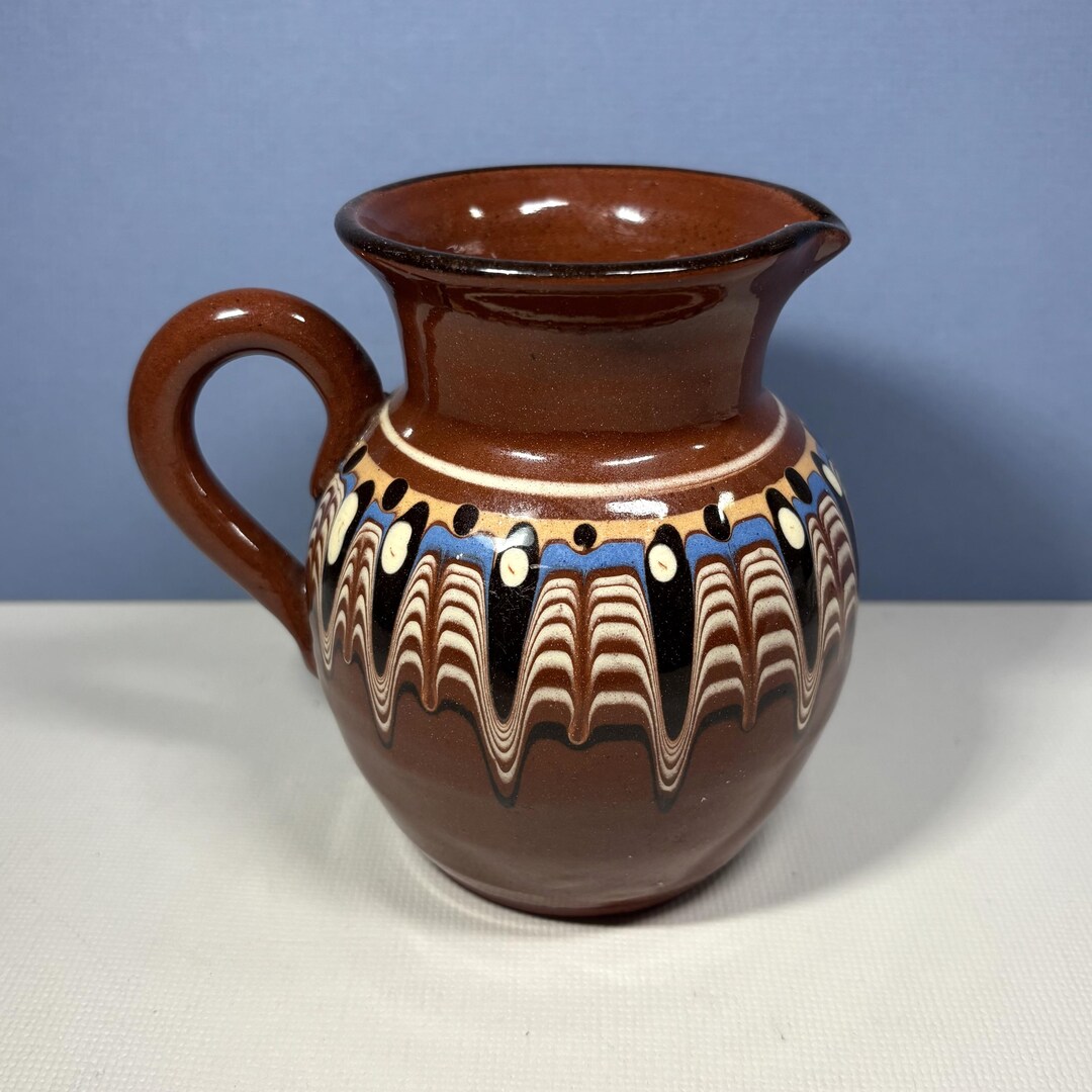 Vintage Small Bulgarian Troyan Slipware Pitcher Jug Redware Terracotta ...