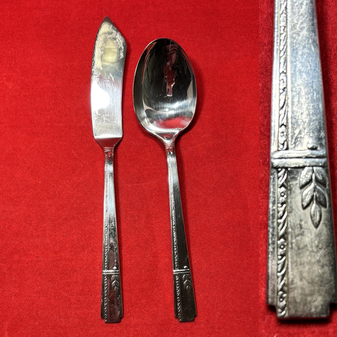 Oneida Prestige GRENOBLE Master Butter Knife & Sugar Spoon Art Deco Vtg ...