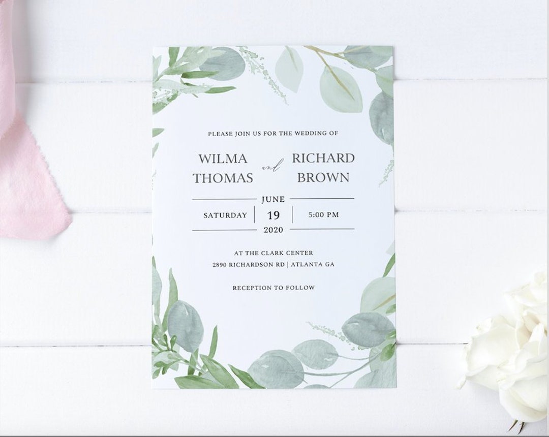 Greenery Wedding Invitation • Instant Download • Printable, Editable ...