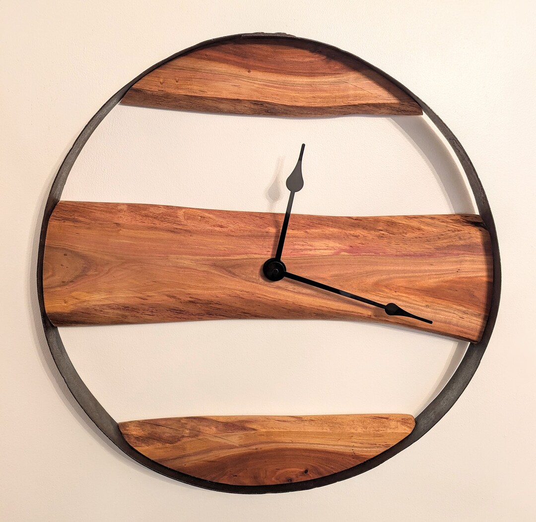 Whisky Barrel Ring Clock With Live Edge Cherry Hardwood, Whisky Barrel ...