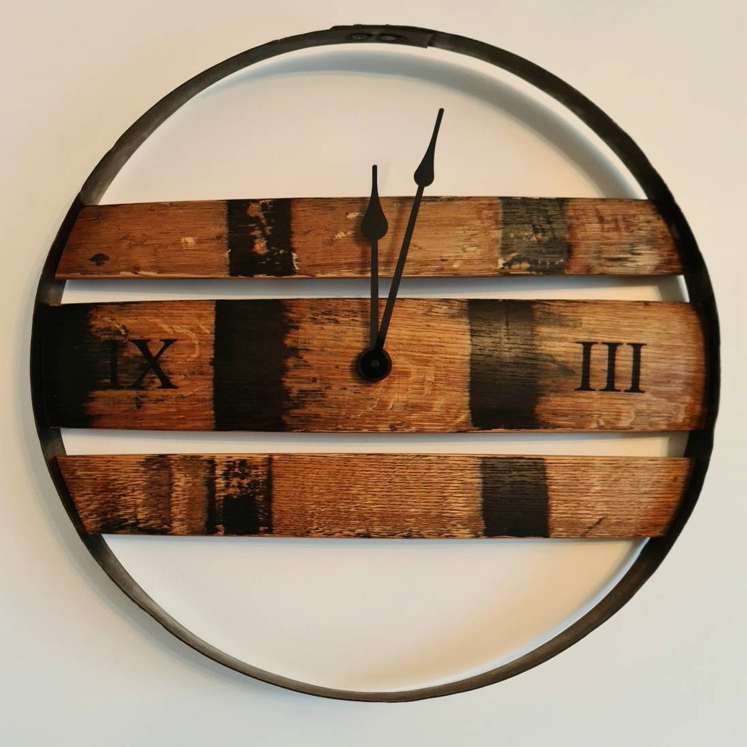 Whiskey Barrel Ring Clock, Whisky Barrel Hoop Clock, Large Wall Clock ...