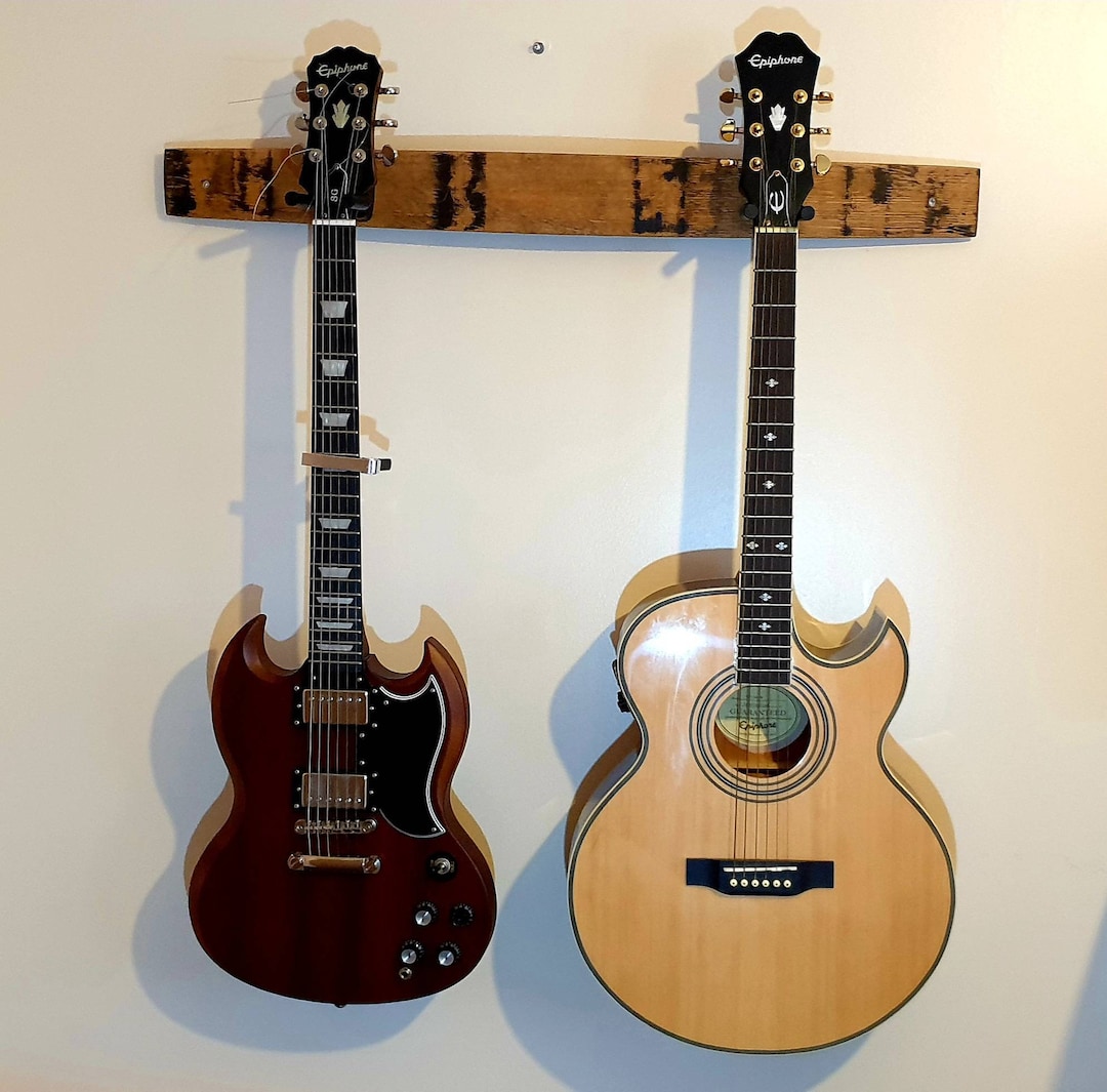 Whiskey Barrel Stave Double Guitar Hanger: Handmade Wall Mount - Etsy
