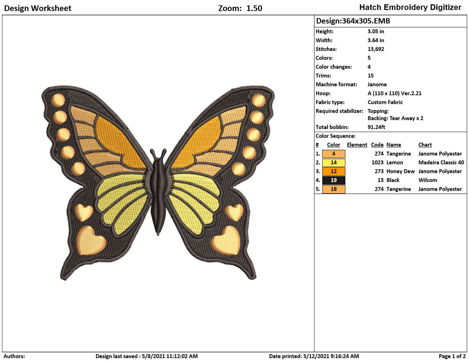 Butterfly Embroidery Design 5 SIZES Dst Exp Hus Jef Jpx Pes | Etsy