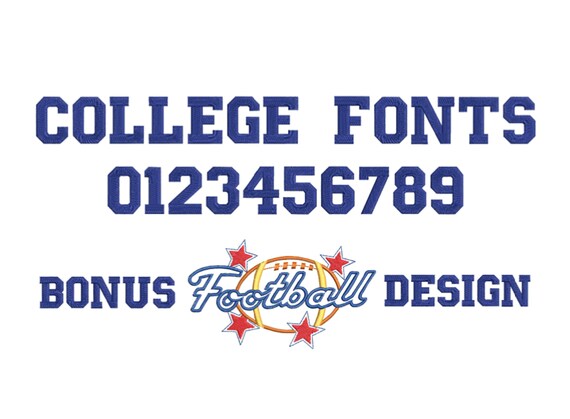 College Embroidery Font 5 SIZES With Bonus Football Embroidery - Etsy
