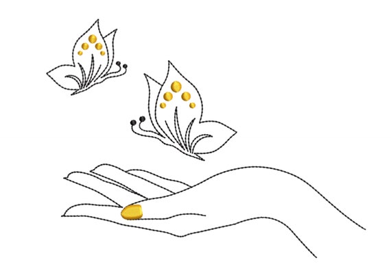 Hand Butterfly One Line Art Embroidery Design 2 SIZES Dst Exp | Etsy