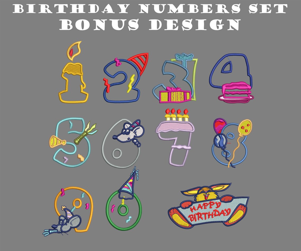 Birthday Numbers Set Embroidery Designs With BONUS DESIGN | Etsy