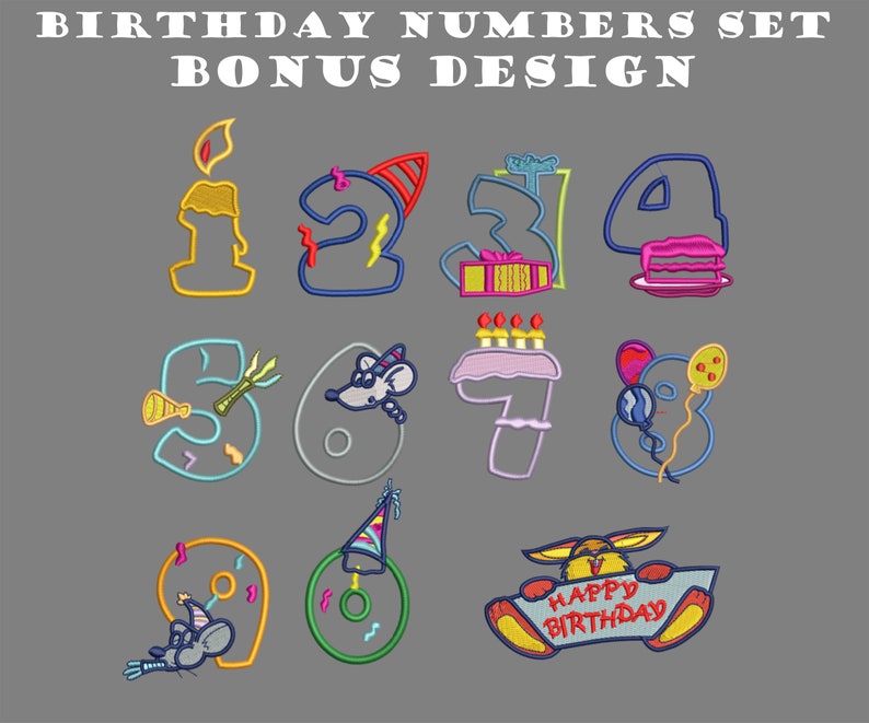 Birthday Numbers Set Embroidery Designs With BONUS DESIGN | Etsy