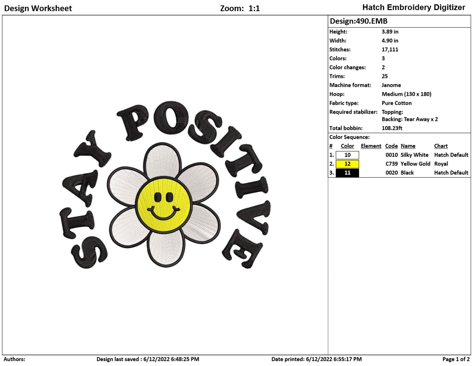 Stay Positive Embroidery Design 4 SIZES Dst Exp Hus Jef Jpx - Etsy