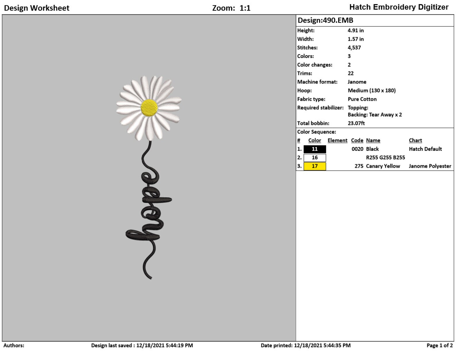 Daisy Hope Embroidery Design 6 SIZES Dst Exp Hus Jef Jpx Pes - Etsy