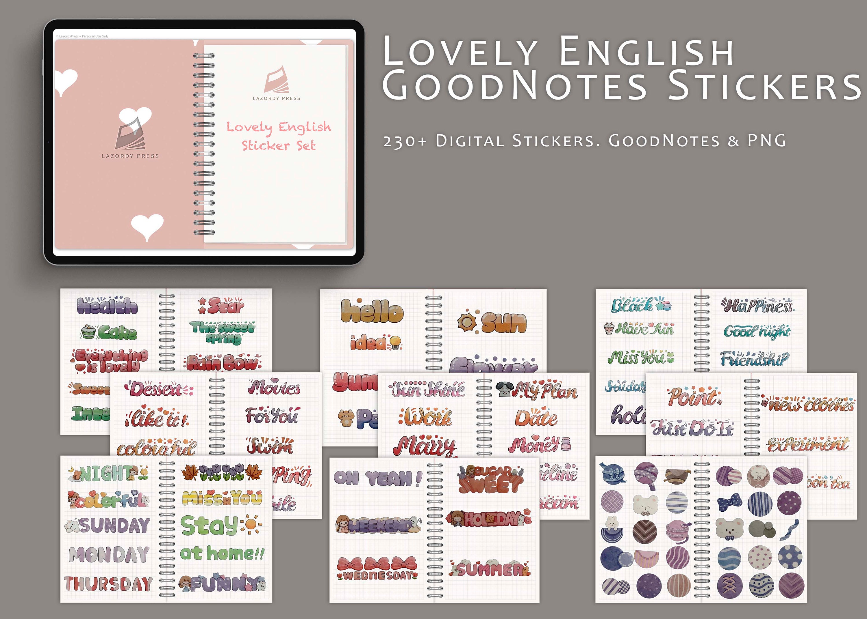 Lovely English Digital Stickers, Daily Planner Stickers, Goodnotes ...