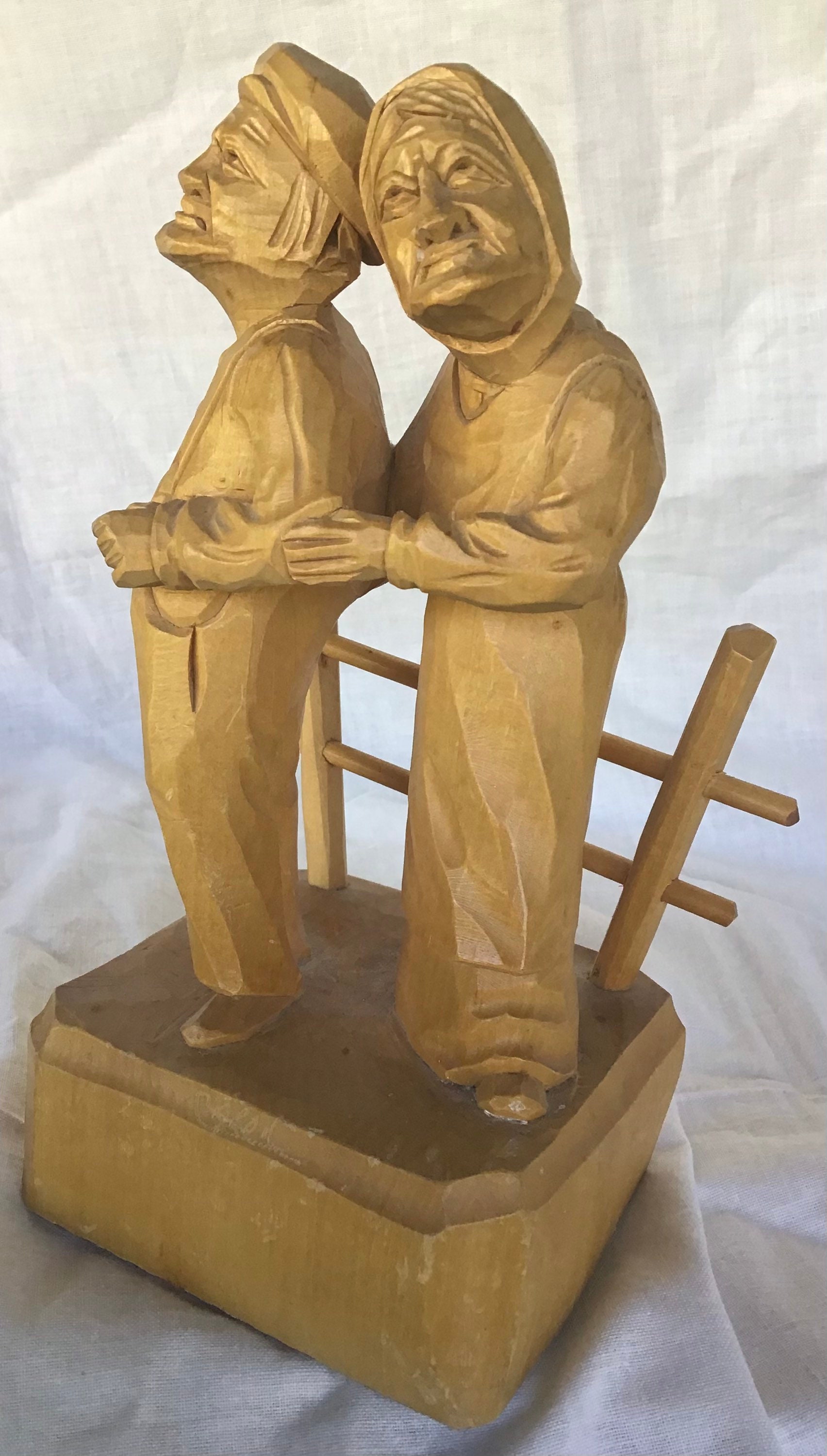 Rare double carving Vintage Quebec folk art wood sculpture elderly ...