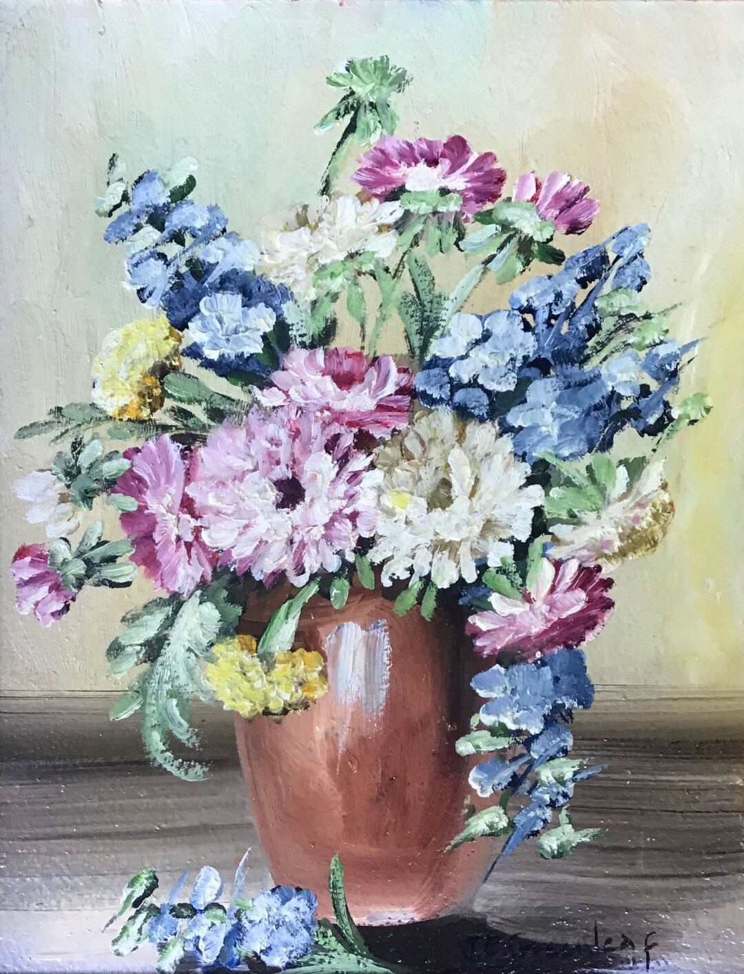 Vintage Floral by American Janet Greenleaf Original Oil Painting With ...