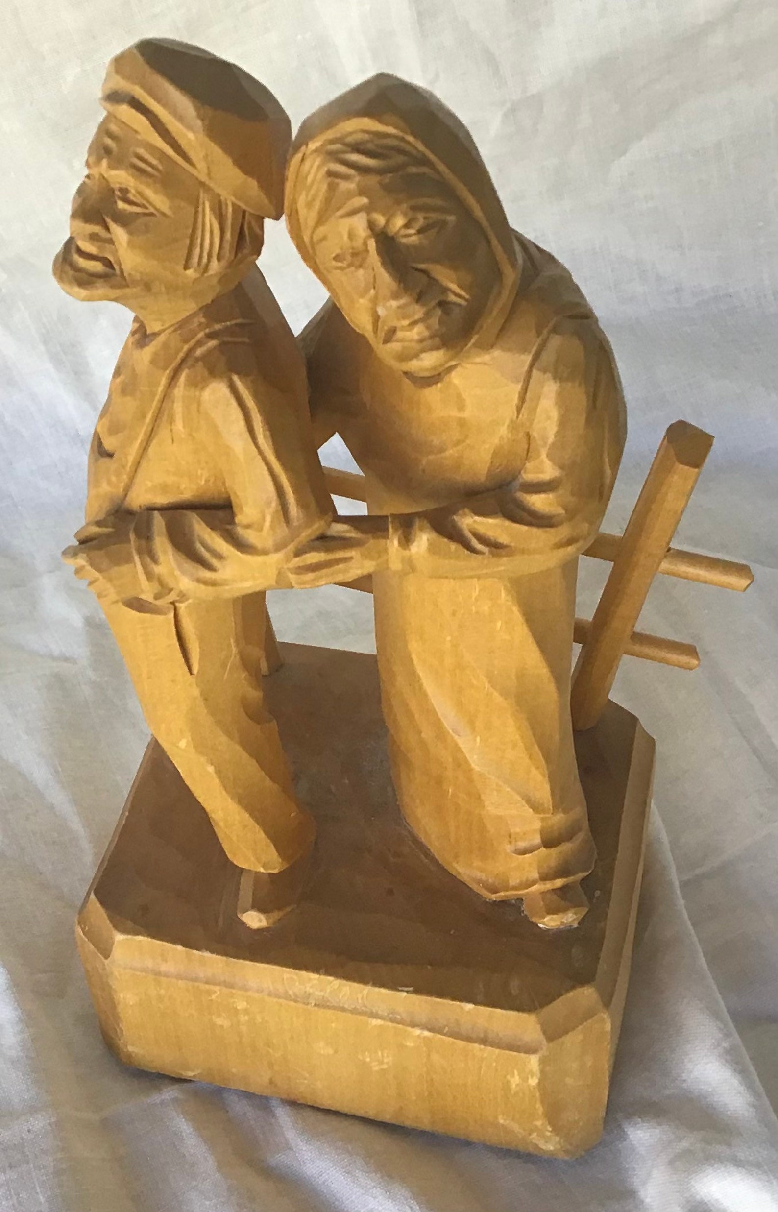 Rare Double Carving Vintage Quebec Folk Art Wood Sculpture Elderly ...
