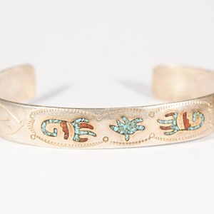 Vintage Navajo or Hopi Inlay Crushed Stone Red Coral and Blue Turquoise ...