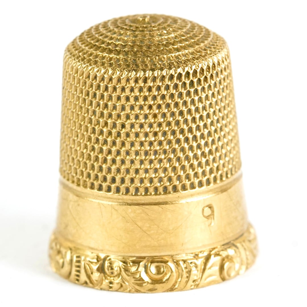 Antique 10k Solid Gold Simons Bros Co Size 9 Ornate Round Top Thimble ...