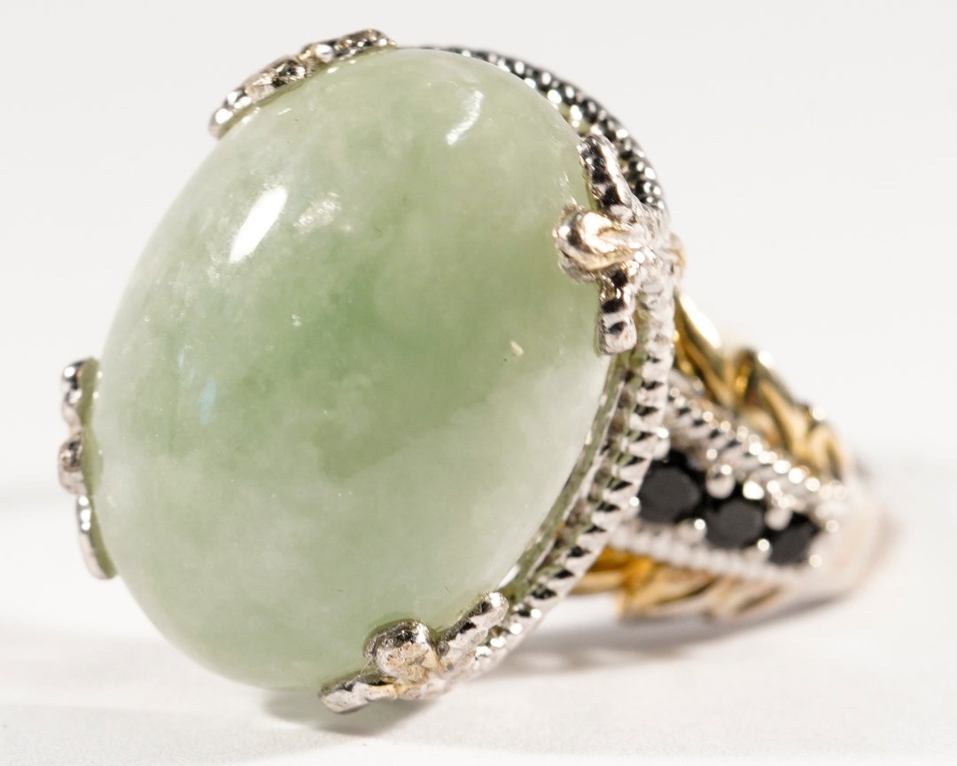 Vintage Large Green Stone Chrysoprase or Green Jade Sterling Silver ...