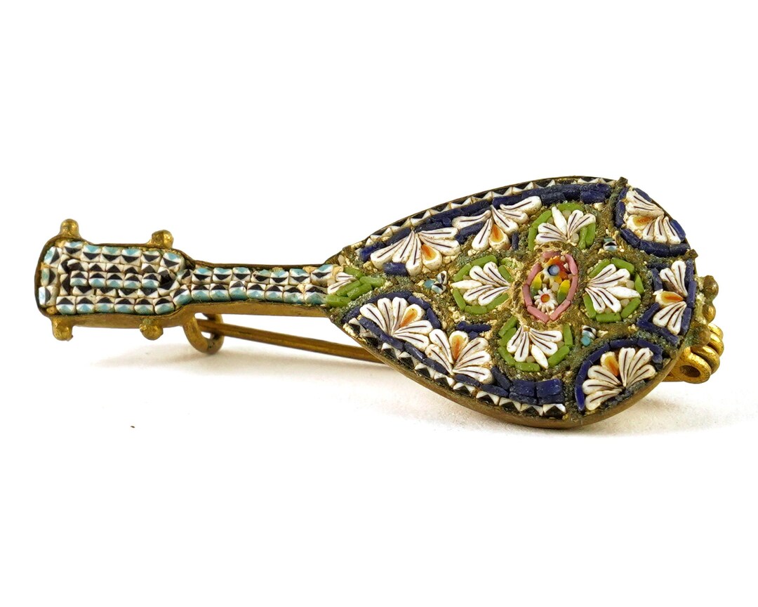 Vintage Italian Micro Mosaic Mandolin Fancy Flower Pattern Renaissance ...