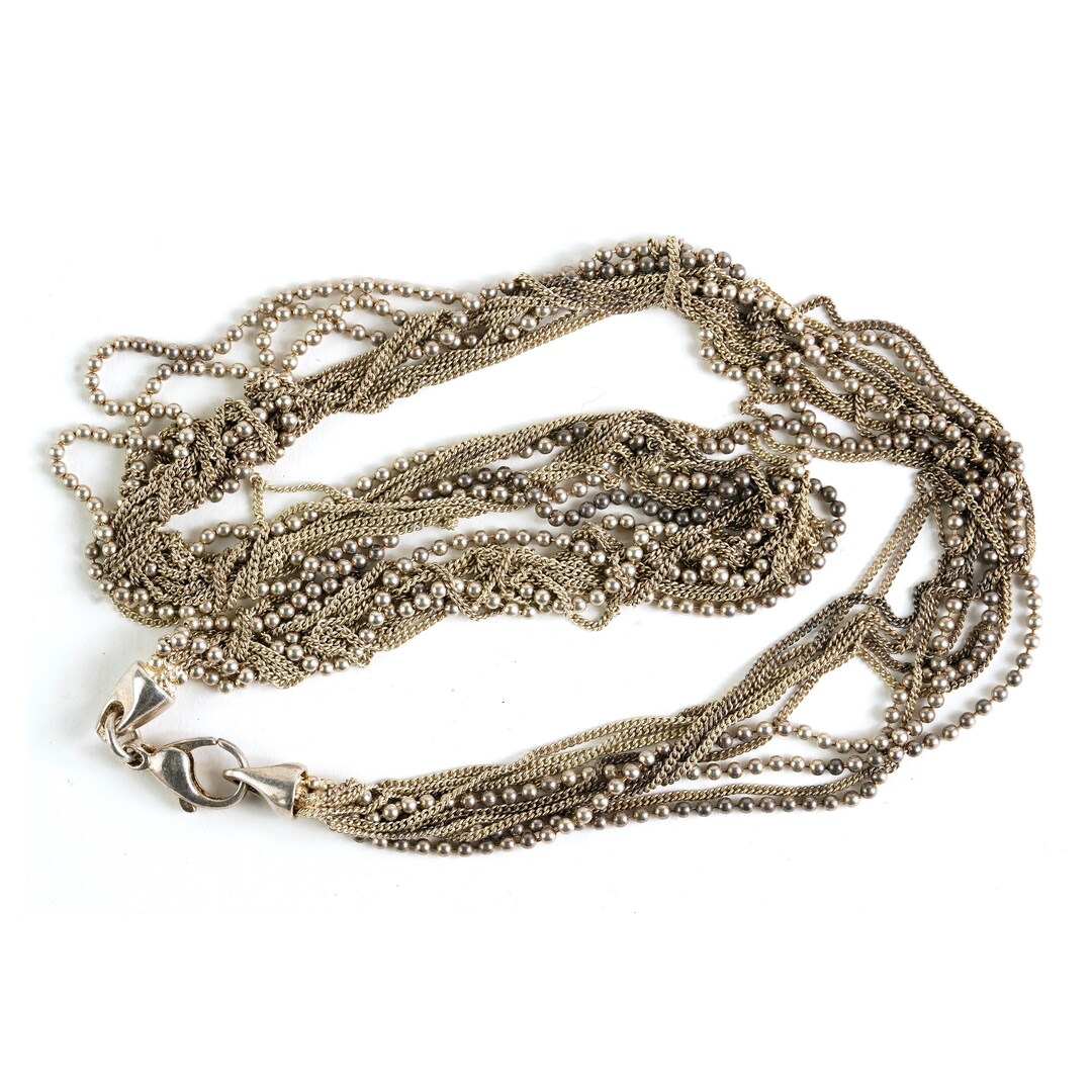 Vintage 20.25" Multi Chain Beaded Silver 40.4g Necklace - Etsy