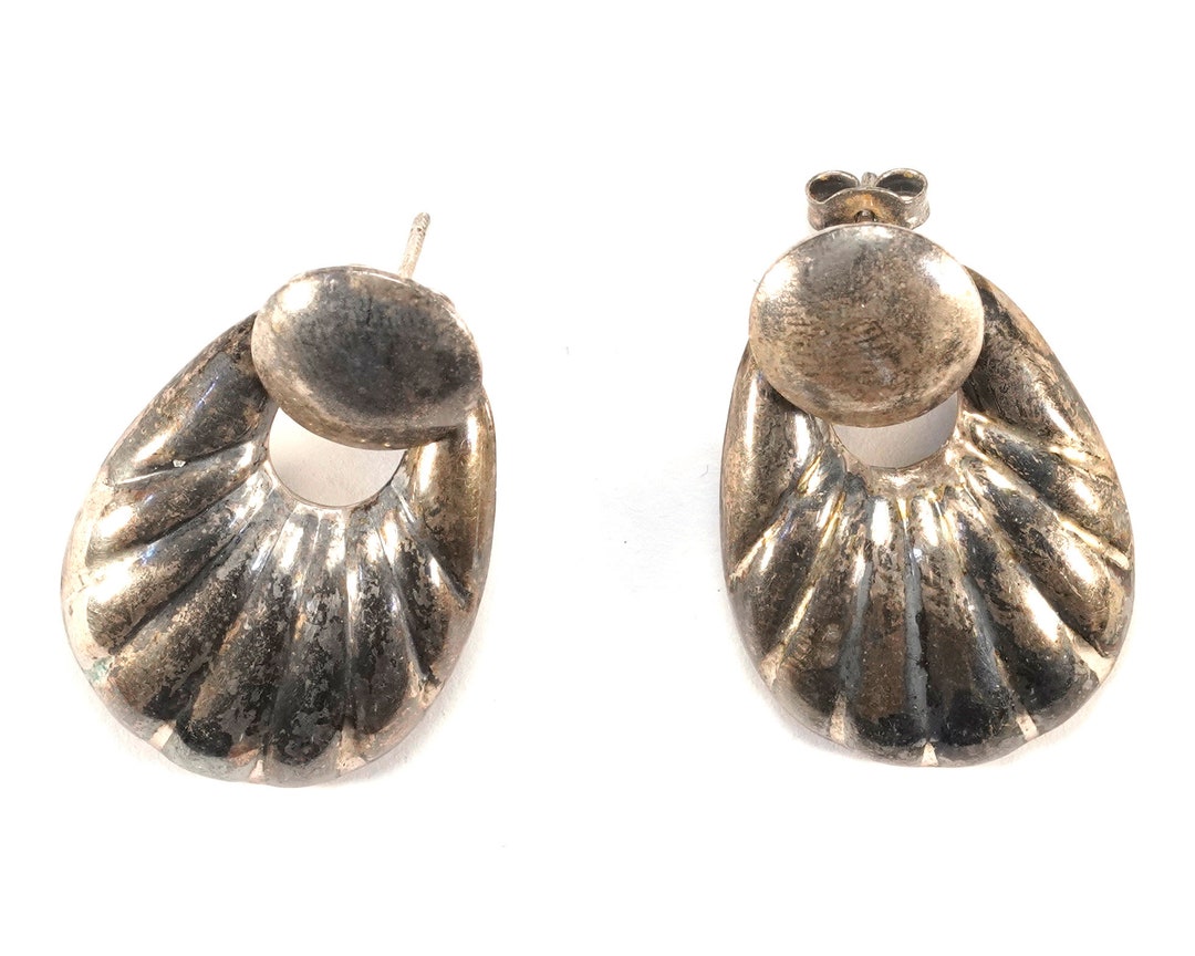 Vintage Sterling Sea Shell Style Puffed Bull Ring Dangle Clam Shell ...