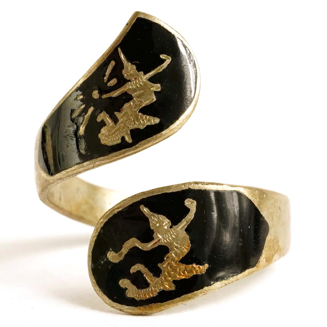 Vintage Siam Thailand Black Nielo Enamel Silver ? Bypass Adjustable ...