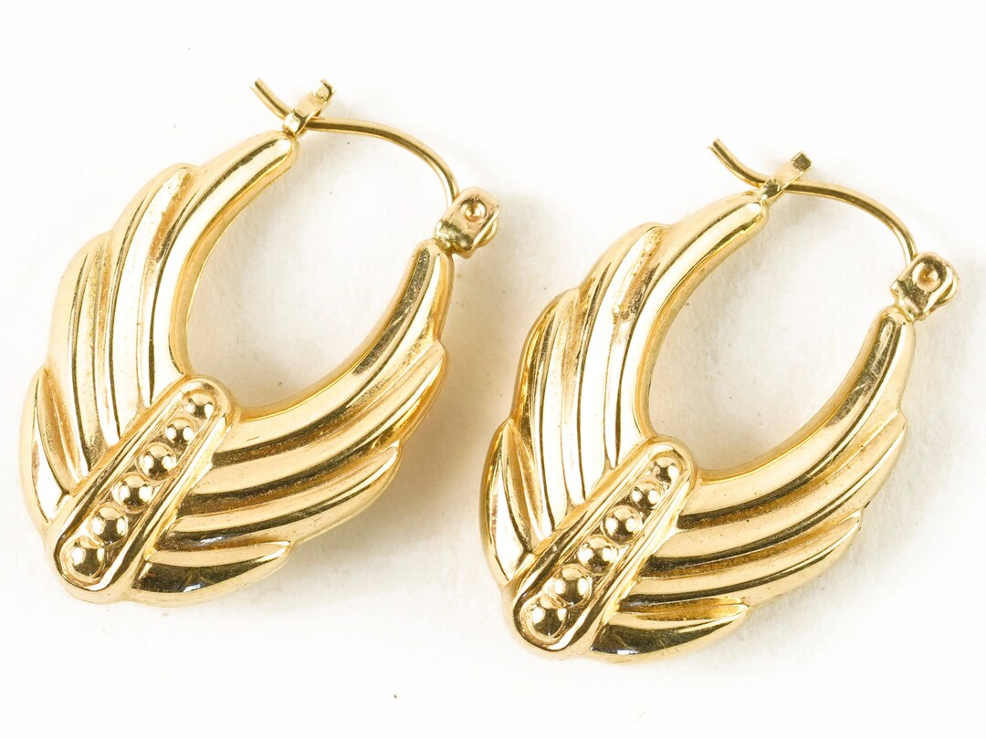Vintage 14k Puff Gold Hoop Earrings - Etsy