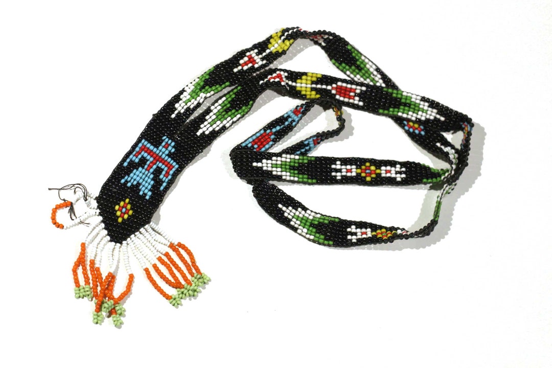 Vintage Native American Indian Beaded Thunder Bird Tassel Necklace - Etsy