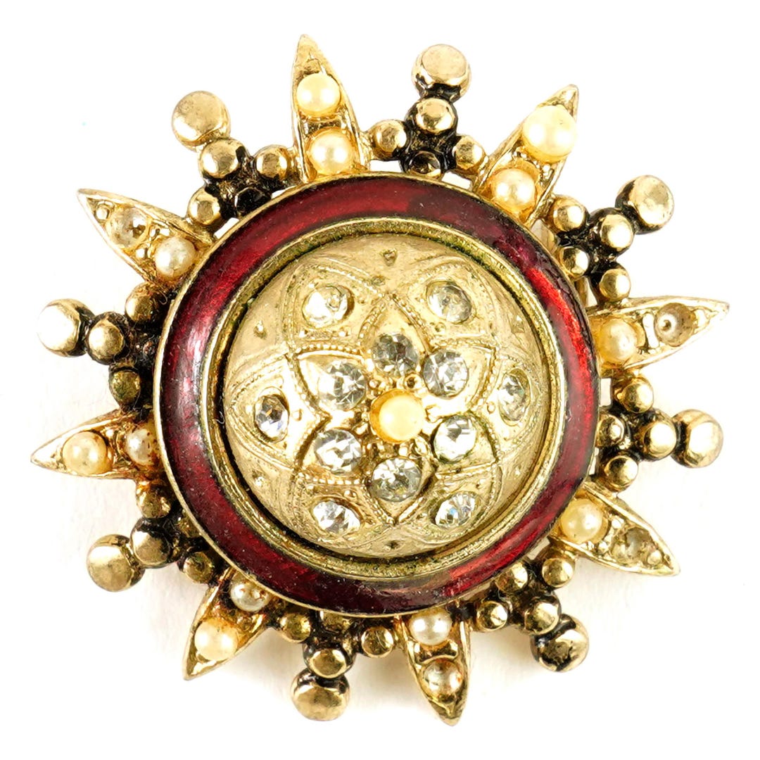 Vintage Coro Rhinestone Starburst Red Enamel Gold Tone Brooch Pin - Etsy