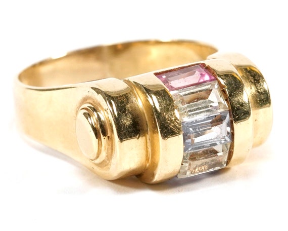 Vintage 18k Yellow Gold Multi-color Gemstone Art Deco… - Gem