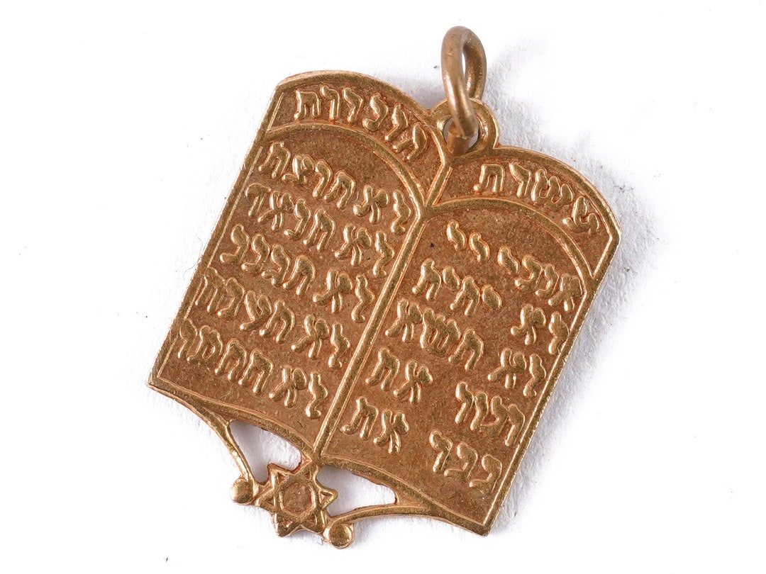 Vintage Goldtone or Gold Plated Hebrew Torah 10 Commandments Judaica ...