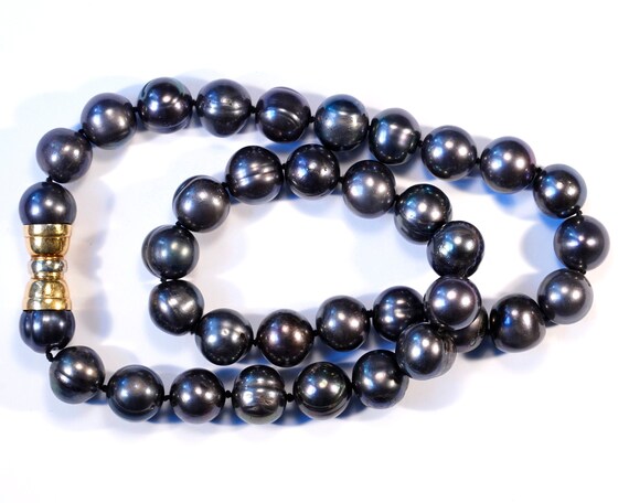 Large 14k Yellow Gold Black Pearl 17.5 long 77.8g Authentic Cultured Pearl Necklace 11.4mm 12.4mm Pearls Etsy