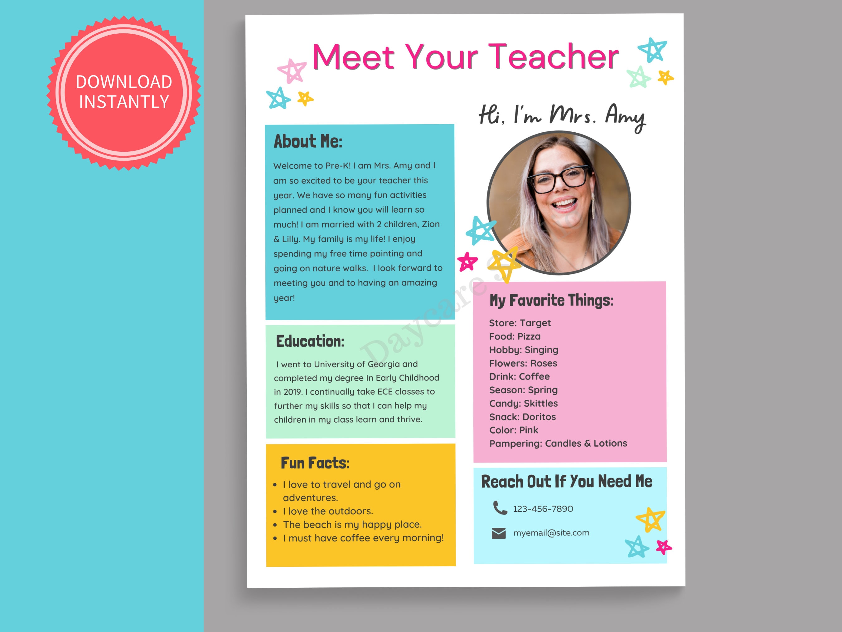 MEET THE TEACHER - Daycare Printable Flyer | Teacher Information to ...