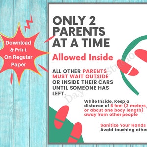 SOCIAL DISTANCING SIGN- Only 2 Parents at A Time Daycare Flyer ...