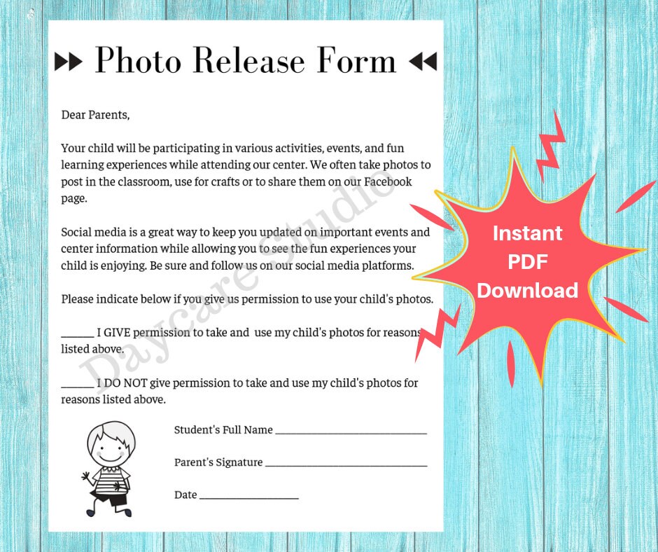 Daycare Photo Release Form: Social Media Permission (PDF Download) - Etsy