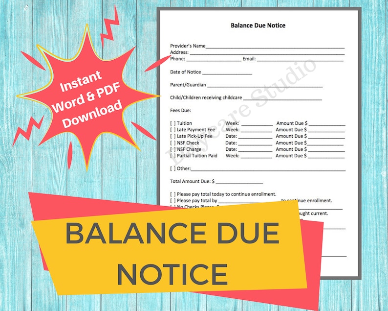 Daycare Balance Due Notice: Tuition Statement (word & PDF) - Etsy