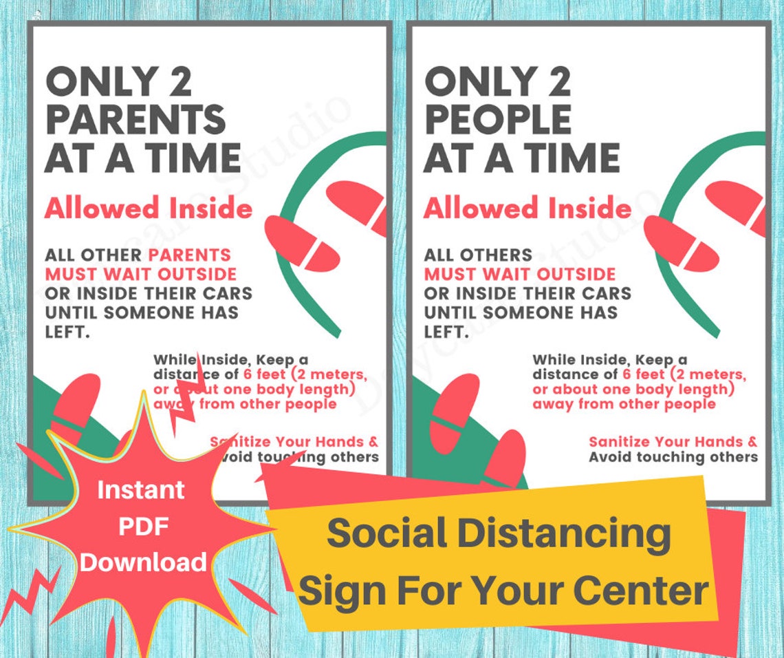SOCIAL DISTANCING SIGN Only 2 Parents at A Time Daycare Flyer - Etsy
