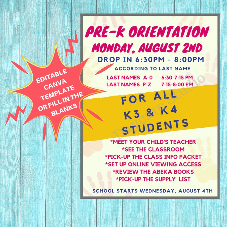 Pre-k Orientation Flyer: Editable Open House Template (canva) - Etsy