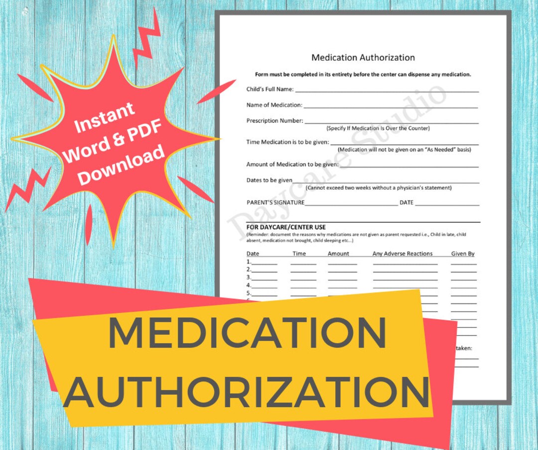 DAYCARE MEDICATION FORM / Childcare Center Medication Authorization ...