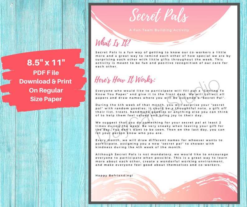 Secret Pal Activity Kit: Staff Team Building, Teacher Appreciation ...
