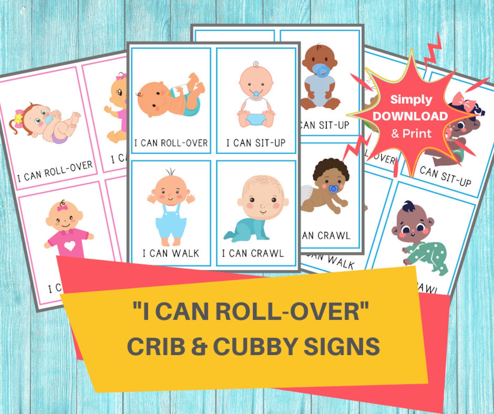 I CAN ROLL-OVER Sign / Daycare Printable Baby Crib & Cubby Signs ...
