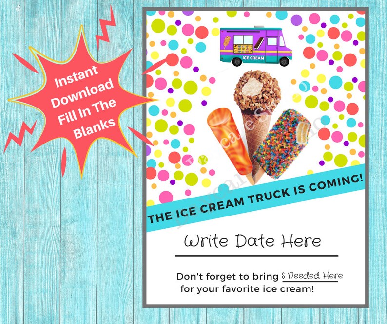 Ice Cream Truck Daycare Flyer: Printable Announcement (digital Download ...